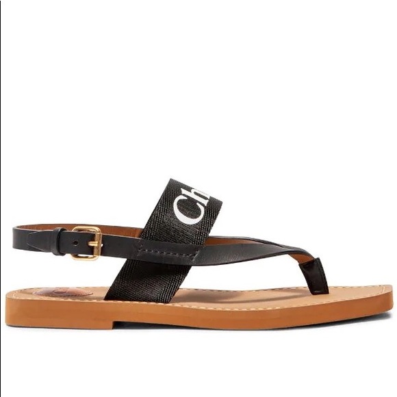 Chloe | Shoes | Chlo Woody Logo Square Toed Thong Leather Sandals ...
